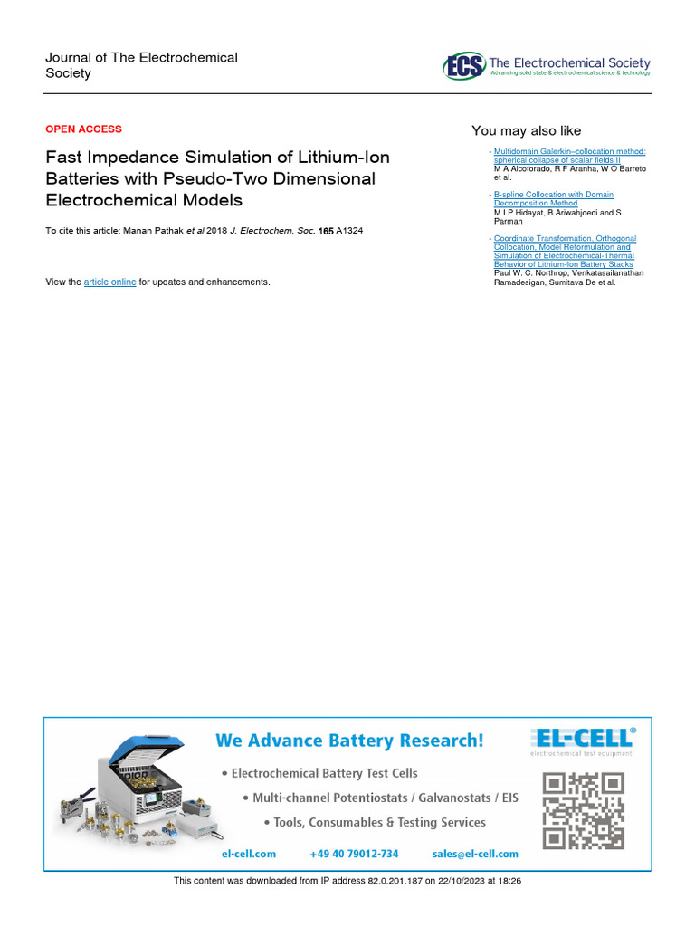317 Fast Impedance Simulation of Lithium-Ion Batteries With Pseudo-Two Dimensional ...