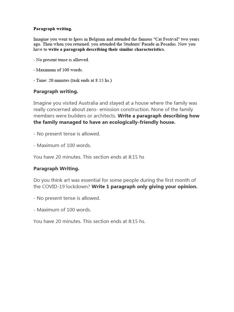 Past-Tense Paragraph Writing Tasks | PDF | Art | General Fiction