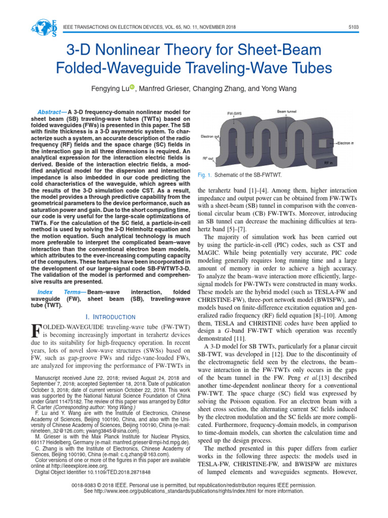 3 D Nonlinear Theory For Sheet Beam Fold | PDF | Waves | Electron