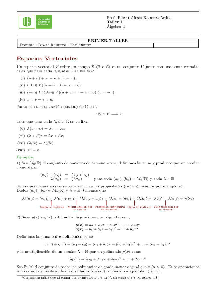Álgebra Lineal II - Espacios Vectoriales | PDF Álgebra Lineal II - Espacios Vectoriales | PDF