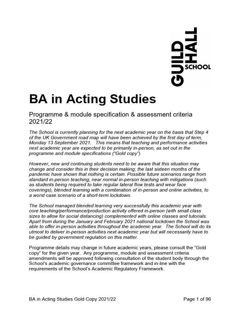 BA Acting Studies Gold Copy For 2021 | PDF | Audition | University And ...
