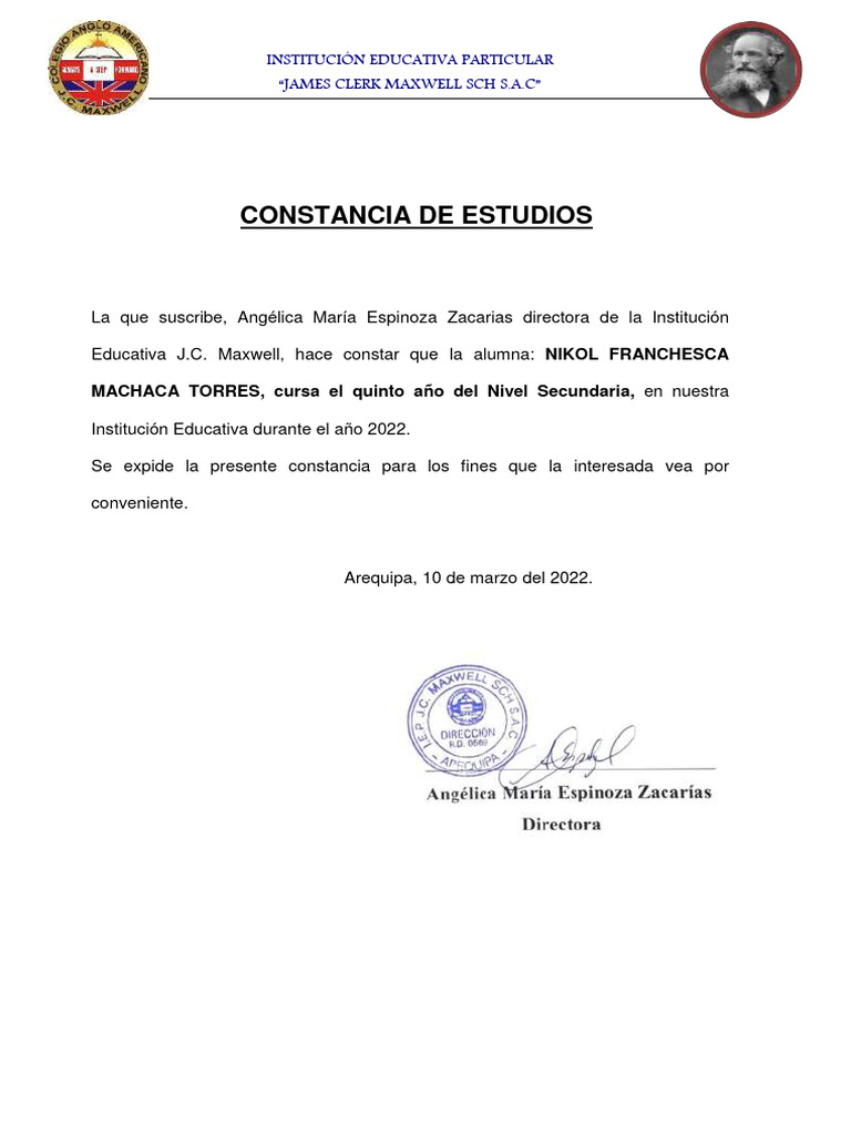 Constancia de Estudio Nikol Franchesca Machaca Torres | PDF