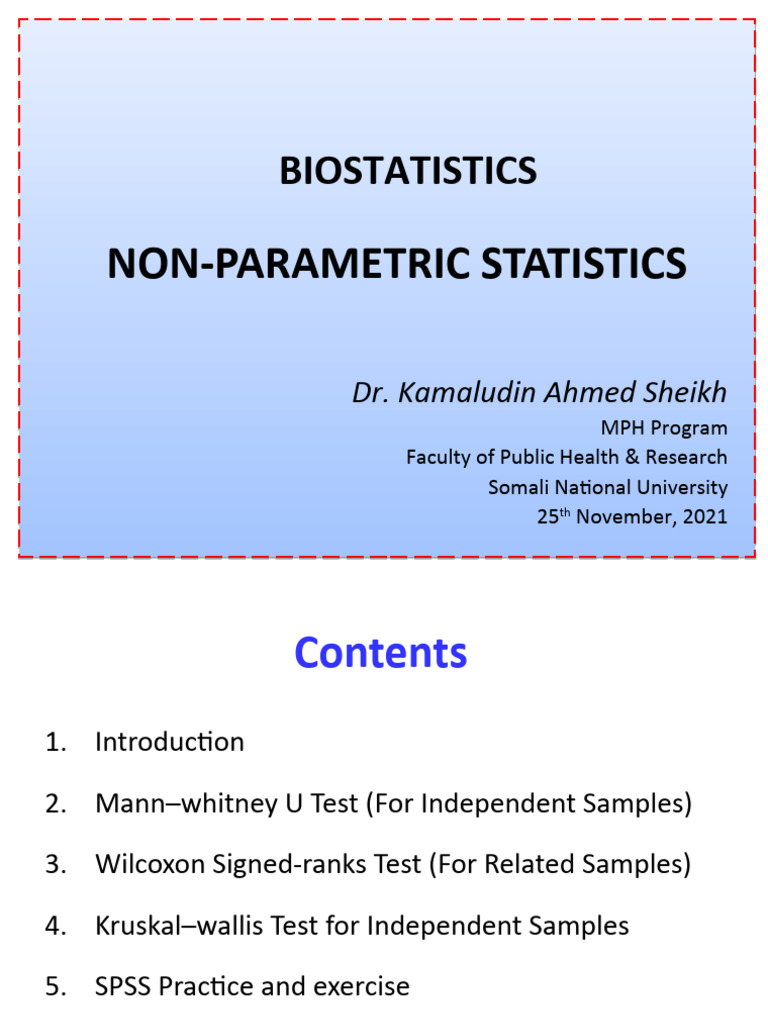 Lecture 12 Non-Parametric Statistics | PDF | Mann–Whitney U Test ...