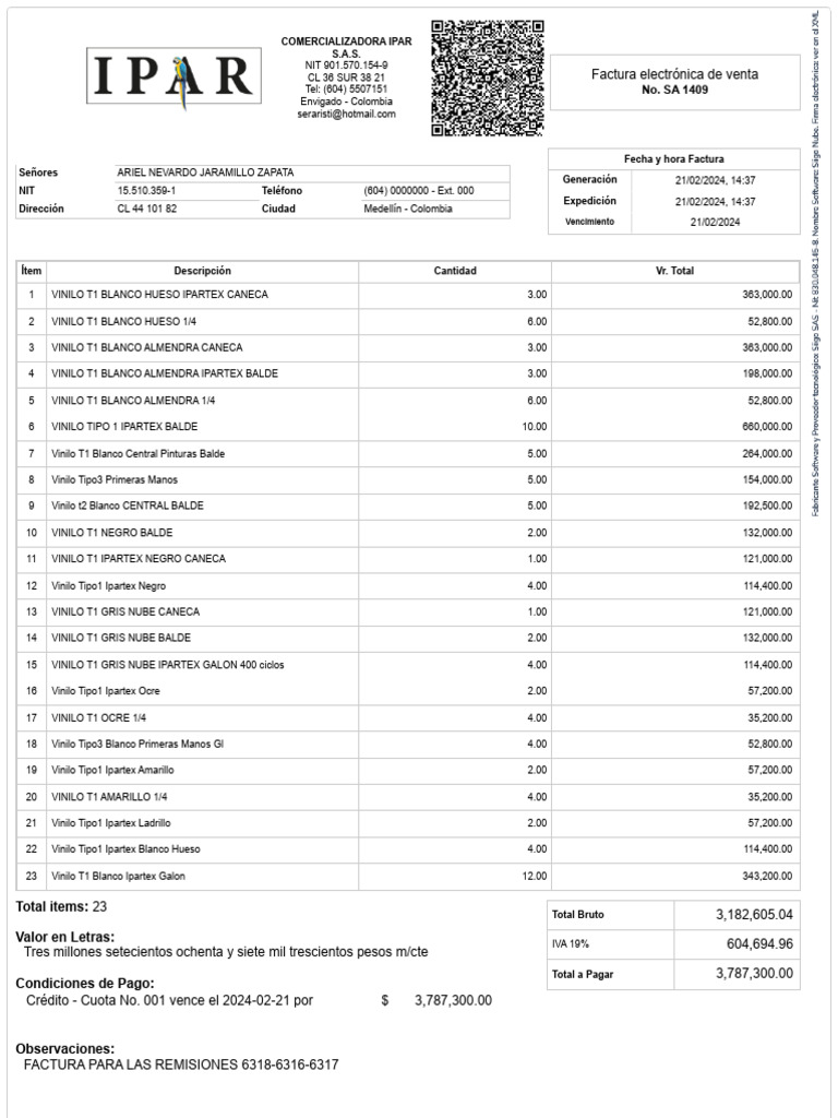 Factura Electrónica de Venta: Comercializadora Ipar S.A.S | PDF | Industrias de servicio | Economias