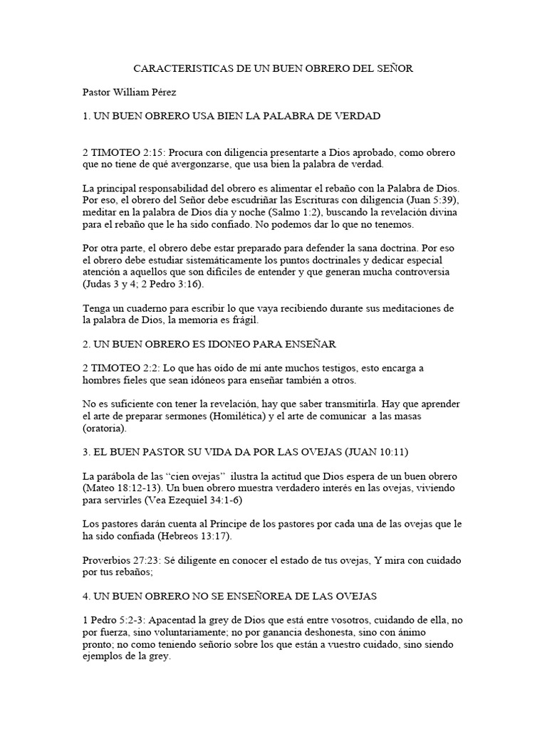 Caracteristicas de Un Buen Obrero | Descargar gratis PDF | Dios | Creencia religiosa y doctrina