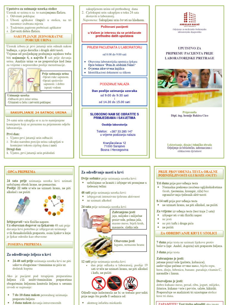 02 Upustvo Za Pripremu Pacijenta Prije Lab. Pretrage | PDF