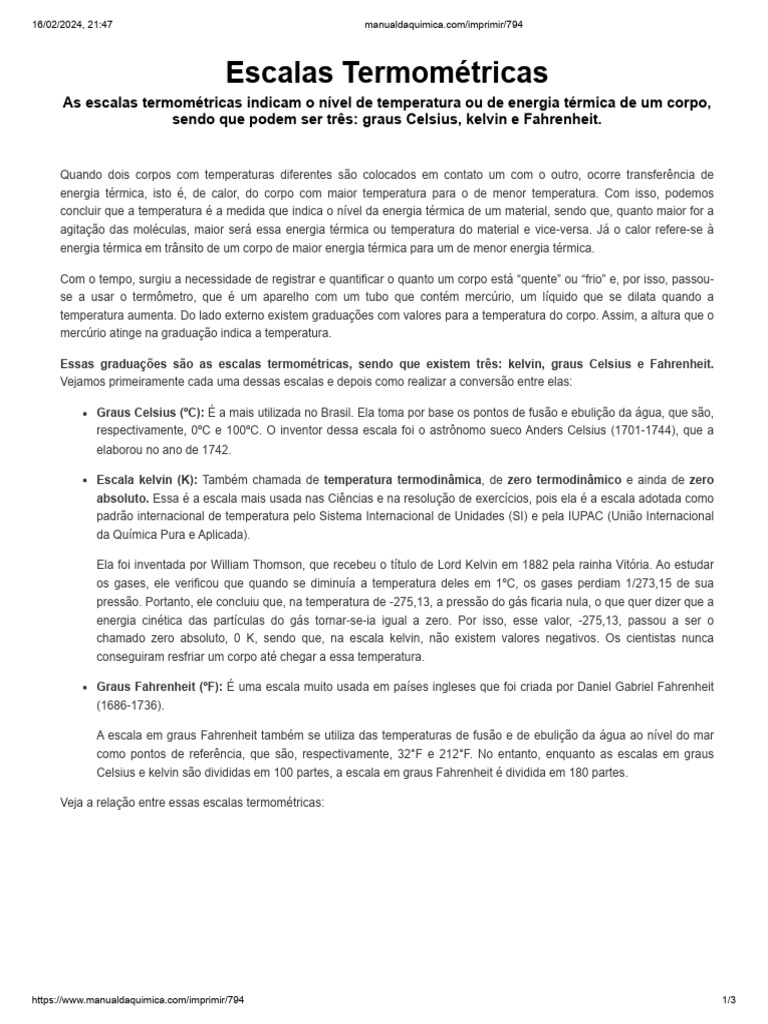 escalas temp | PDF | Temperatura | Fahrenheit