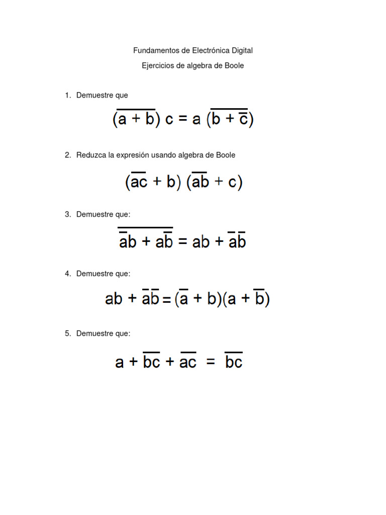 Ejercicios de Algebra de Boole | PDF