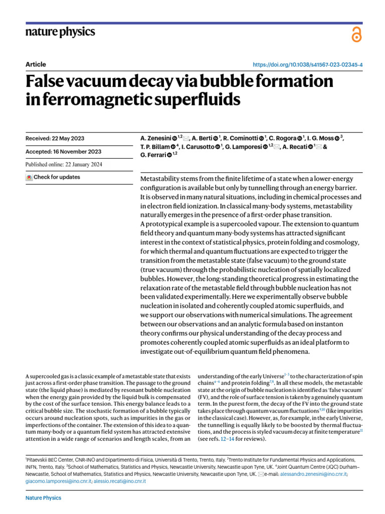 False Vacuum Decay Via Bubble Formation in Ferromagnetic Superfluids | PDF | Phase Transition ...