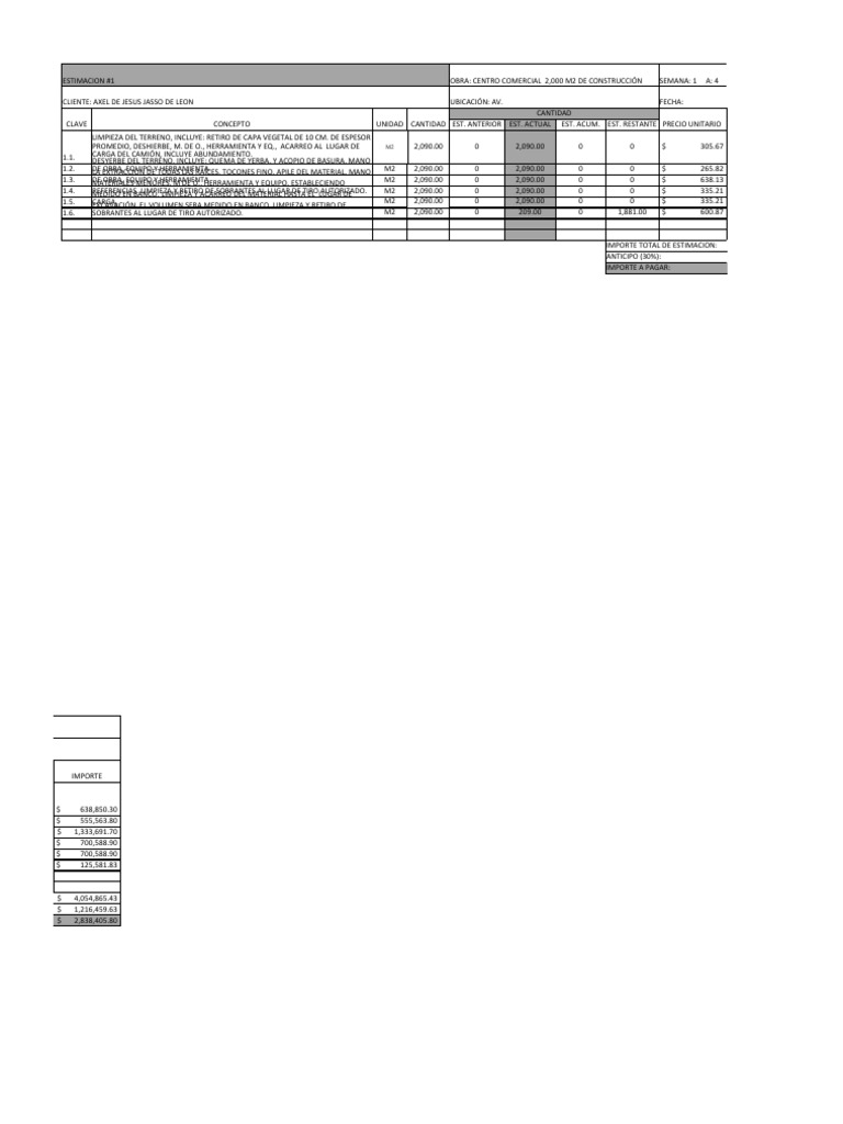 Estimacion de Obra - Admin | PDF | Materiales de construcción ...