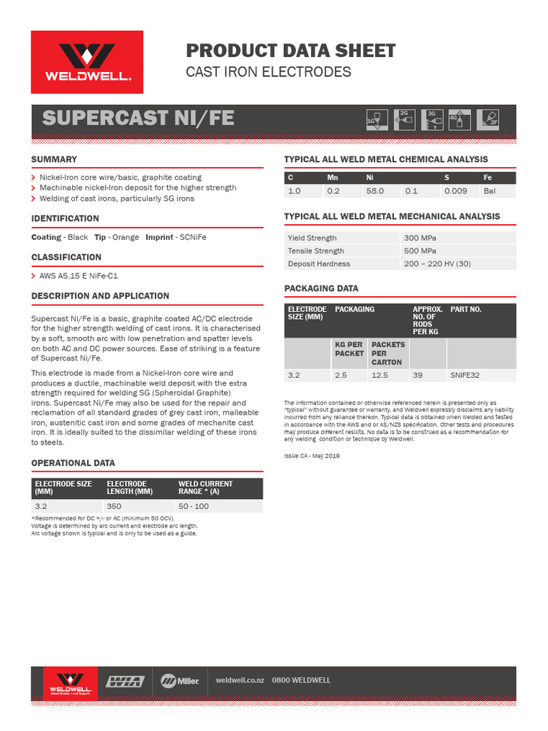 Weldwell Supercast NI FE Data Sheet 2019 | PDF | Construction | Welding