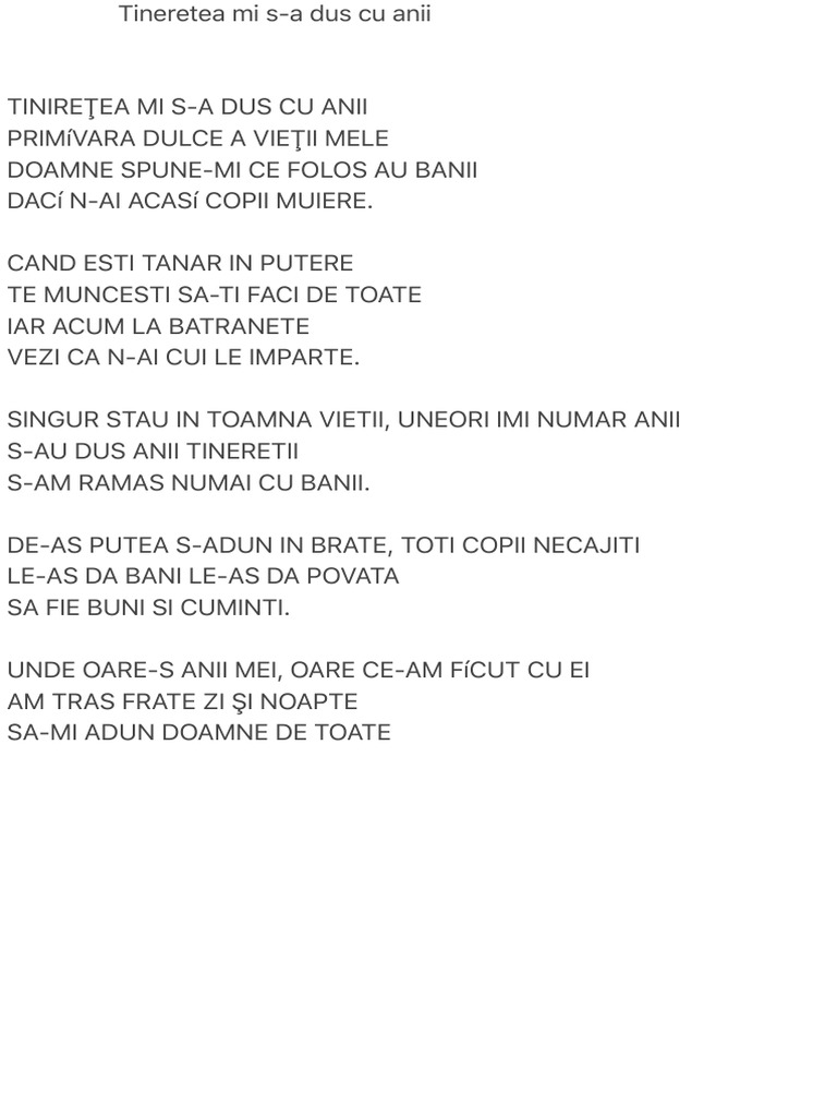 Tineretea Mi S-A Dus Cu Anii | PDF