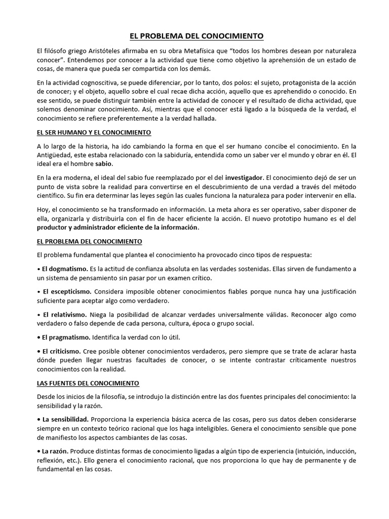 t2 - El Problema Del Conocimiento | PDF