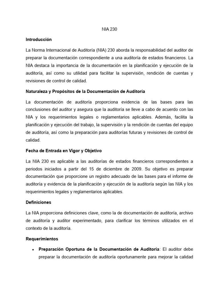 NIA 230: Documentación de Auditoría | PDF | Auditoría | Contralor