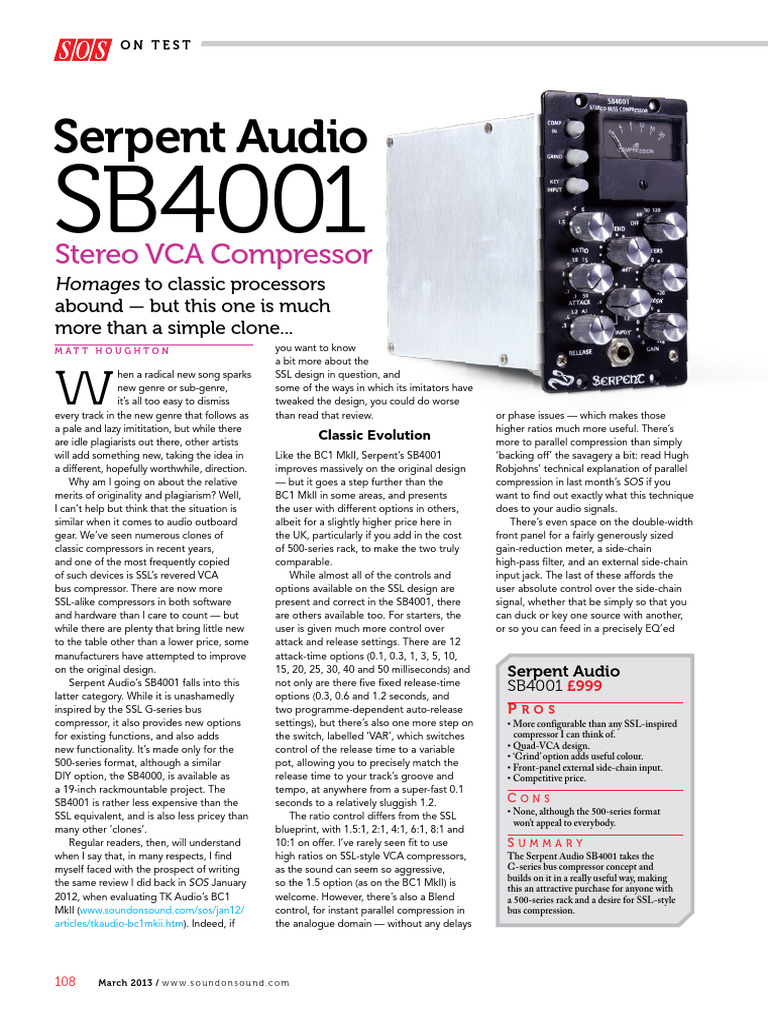 Serpent Audio SB4001 Compressor Review | PDF | Signal Processing ...