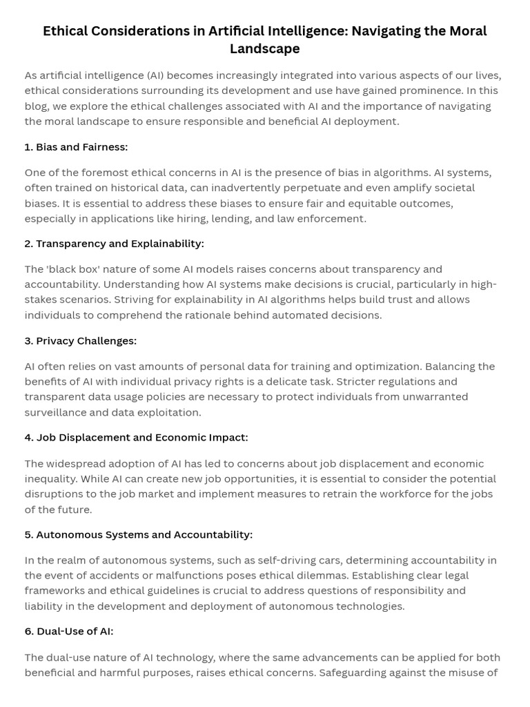 Ethical Considerations in Artificial Intelligence Navigating The Moral ...