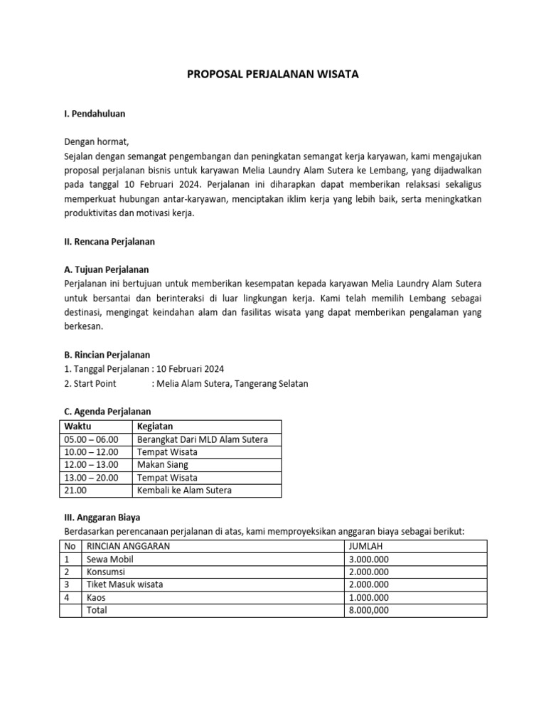 Proposal Perjalanan Wisata | PDF