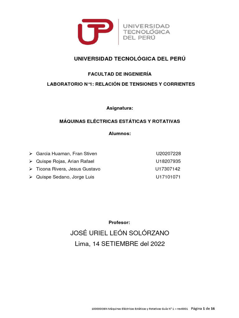 Laboratorio 1 Maquinas Electricas Estaticas y Rotativas Grupo 4 | PDF | Inductor | Transformador