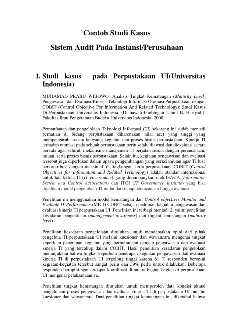Studi Kasus Pada Intansi Dan Perusahaan (Pada Perpus Ui Dan Pdam) | PDF
