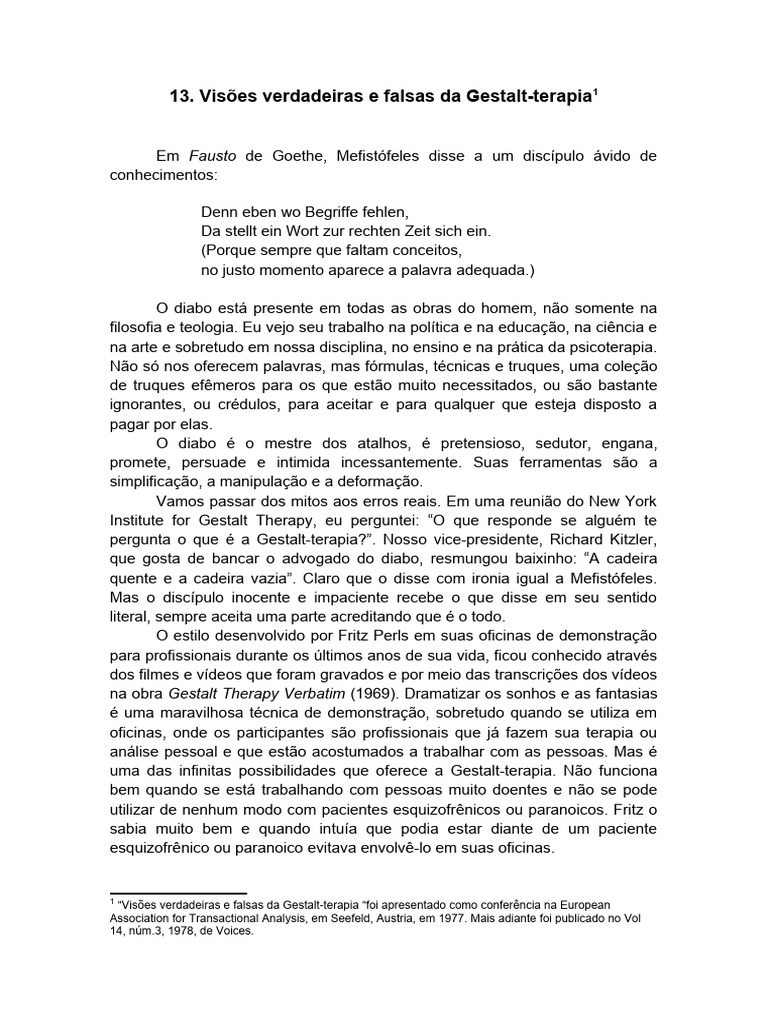 Capítulo 13 e 14 - Laura Perls | PDF | Terapia Gestalt | Psicologia