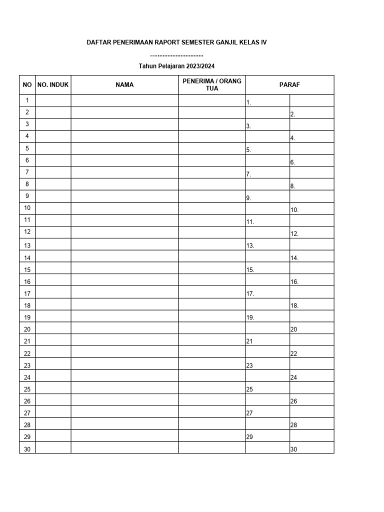 Daftar Hadir-Pengambilan-Raport | PDF