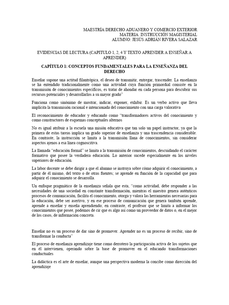 Evidencias de Lectura Cap. 1, 2, 4, y Texto Aprender | Descargar gratis PDF | Evaluación | Enseñando