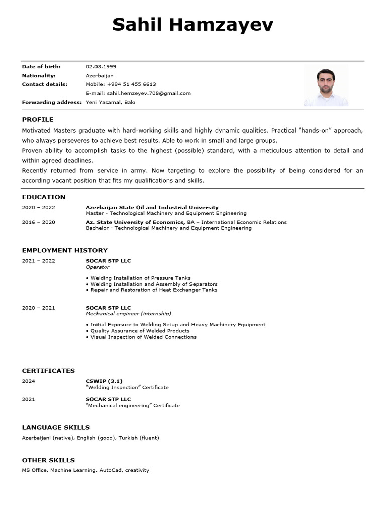 CV - Sahil Hamzayev-1 | PDF