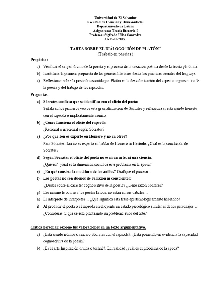 Platon, Ion, Control de | PDF | Ficción general