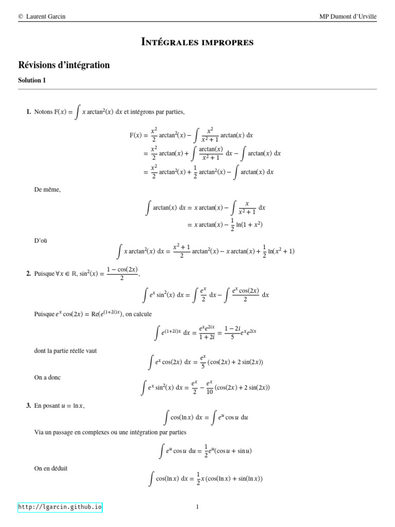 Intégrales impropres et méthodes de calcul | PDF | Limite ...