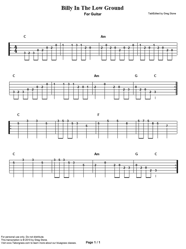 Billy In The Low Ground Guitar Tab | PDF