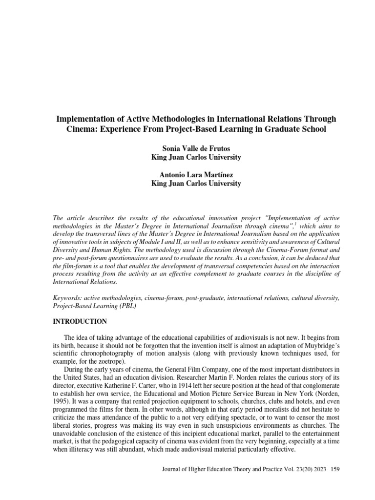 Implementation of Active Methodologies in International Relations Through Cinema: Experience ...