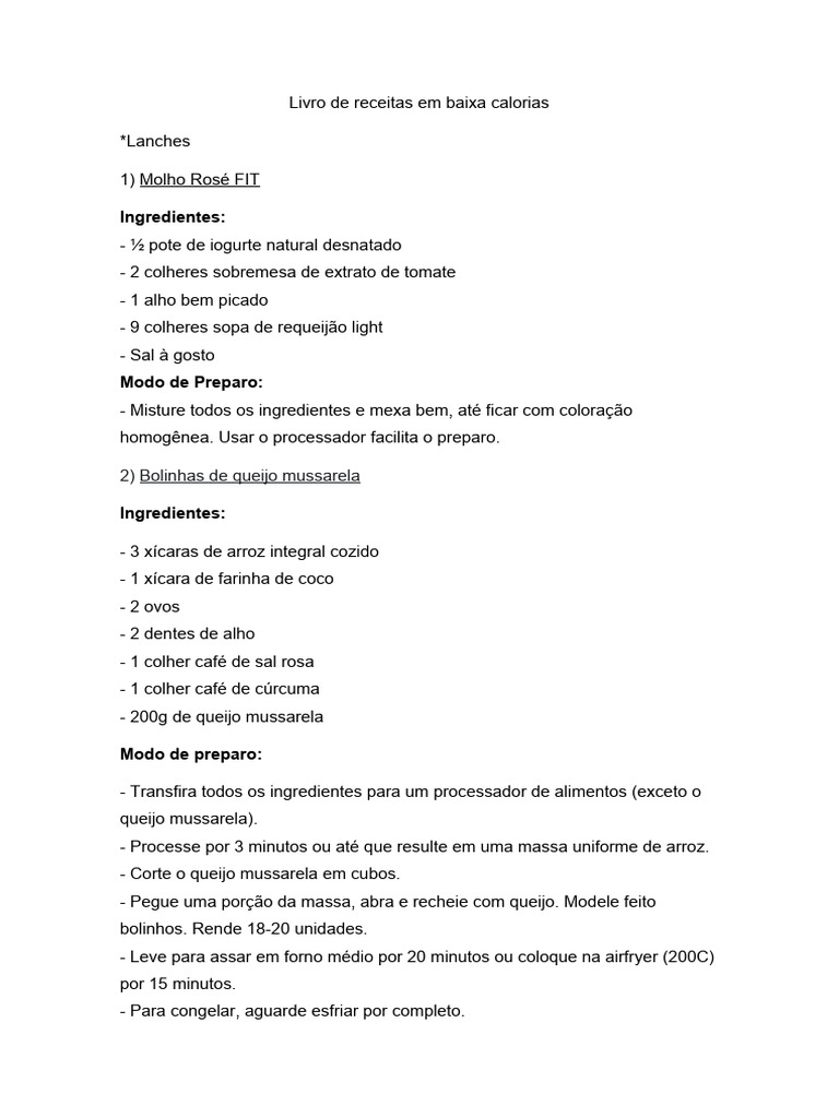 Receita Baixa Caloria | PDF Receita Baixa Caloria | PDF
