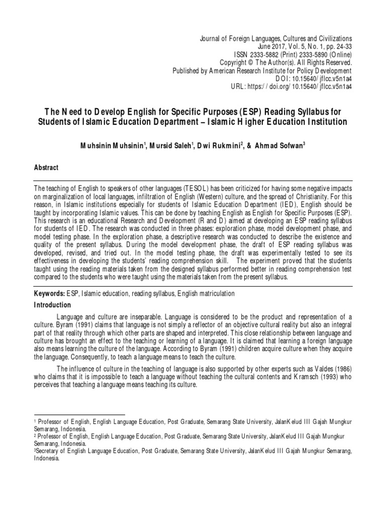 ESP For Islamic Higher Education | Download Free PDF | English As A Second Or Foreign Language ...