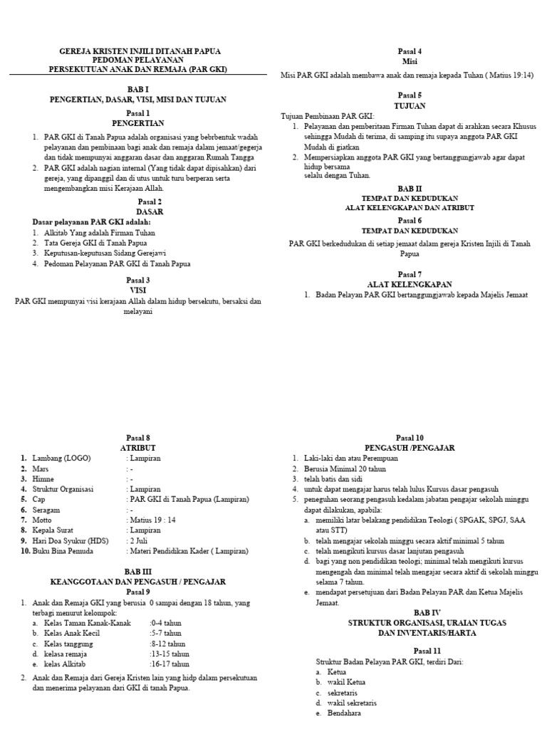 Pedoman Pelayan Unsur PAR GKI Di Tanah Papua | PDF