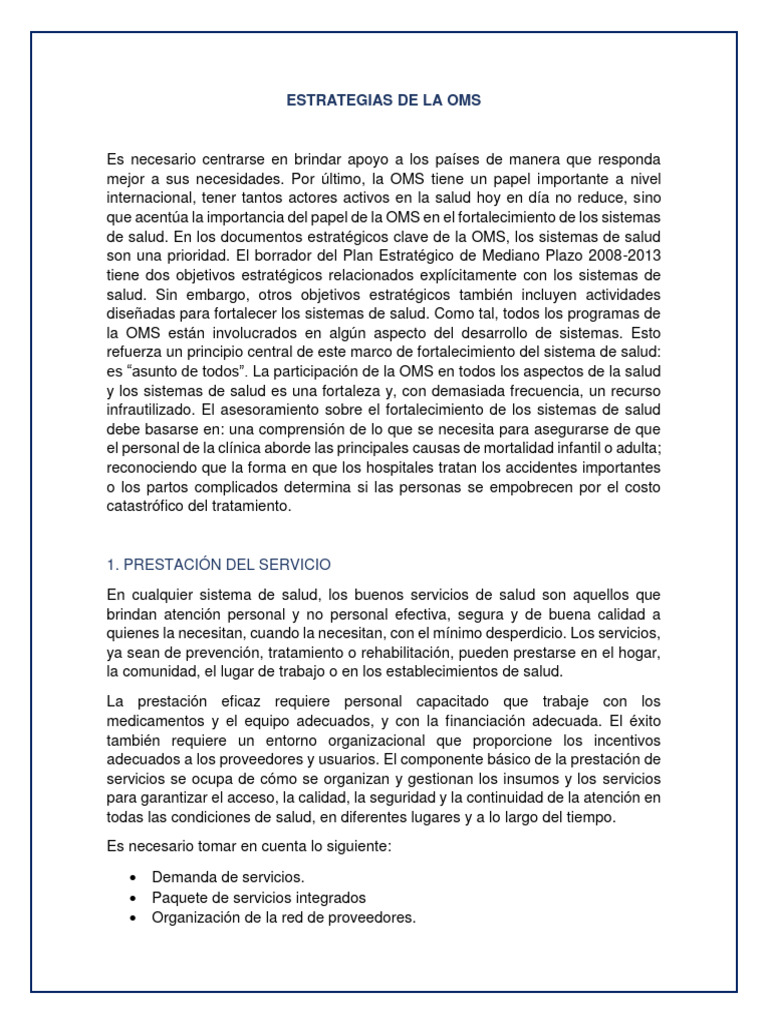RESUMEN-ESTRATEGIAS DE LA OMS | PDF | Organización Mundial de la Salud ...