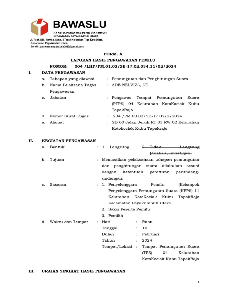 FORM A PUNTUNG PTPS Tps 4 (Tanpa Foto C Plano) | PDF