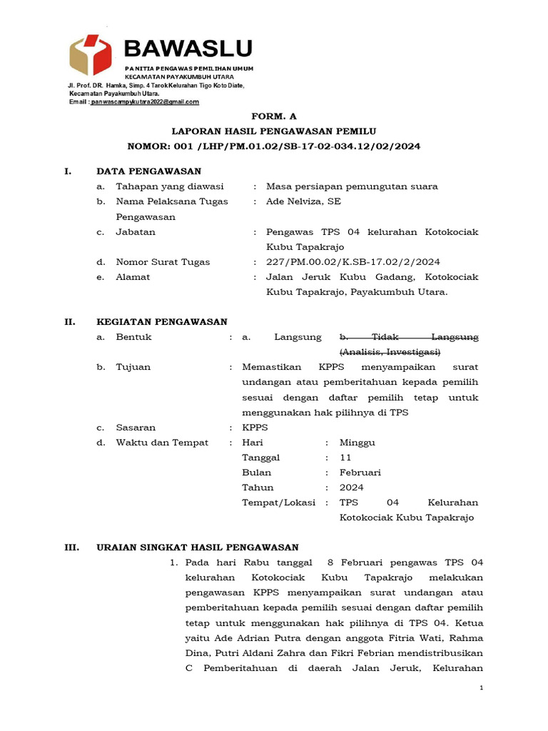 Format Form A PTPS C. Pemberitahuan TPS04 | PDF