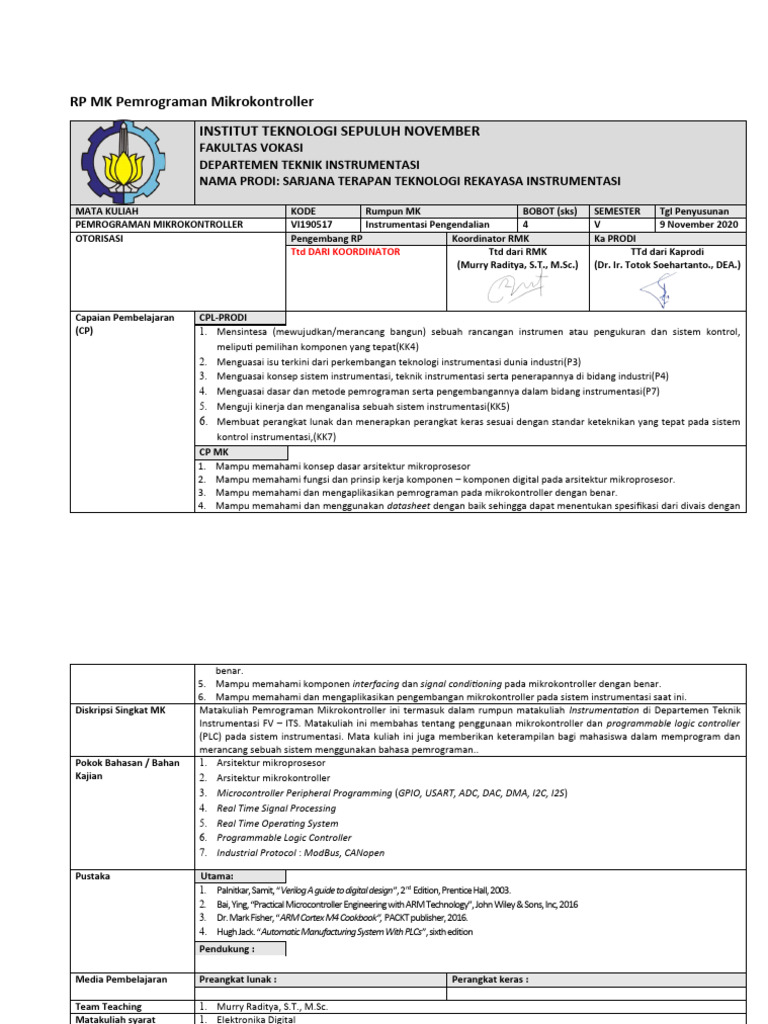 RPS Pemrograman Mikrokontroller S.TR - TRI - New | PDF