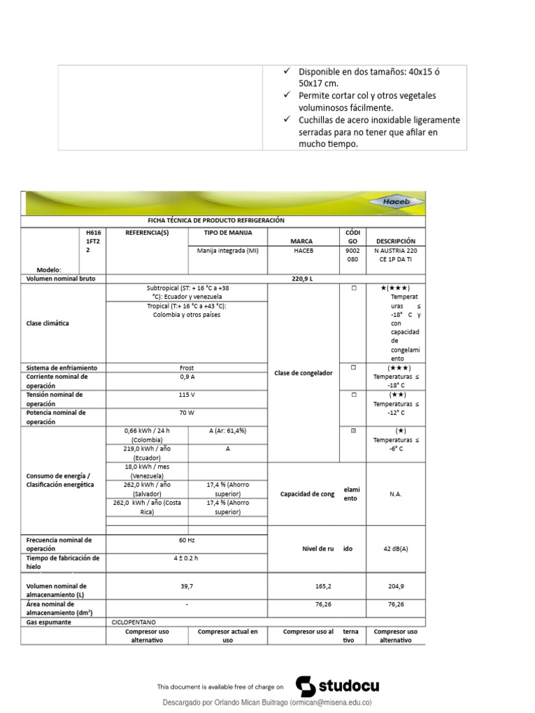 Ficha Tecnica de Producto | PDF | Materiales | Electrodoméstico