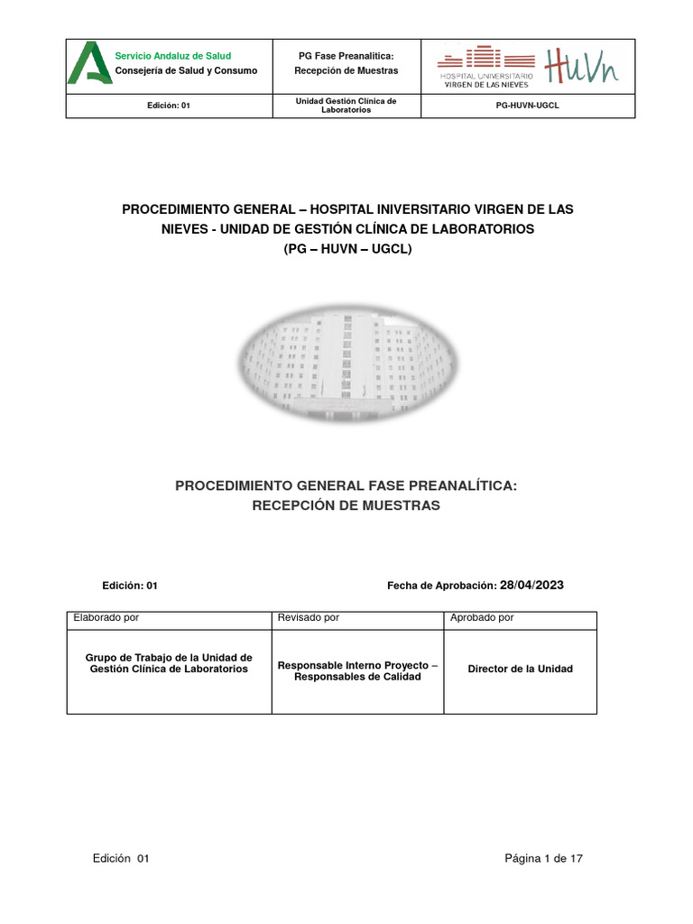Recepción de Muestras en Laboratorio HUVN | PDF | Hospital | Laboratorios