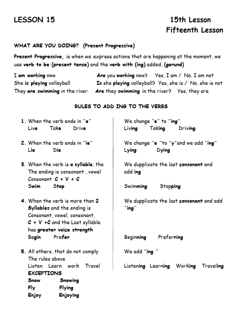 LESSON 15, Present Progressive or Continuous | PDF | Language Arts ...