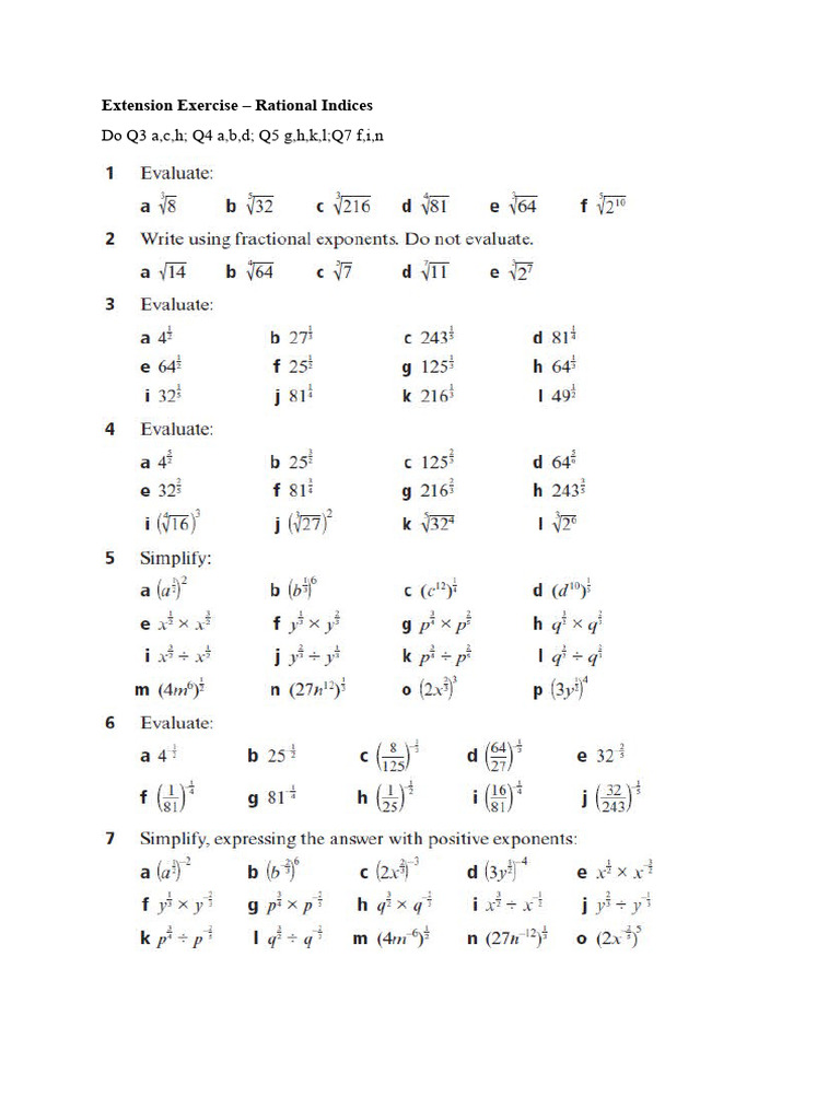 Rational Indices Extension Exercise | PDF