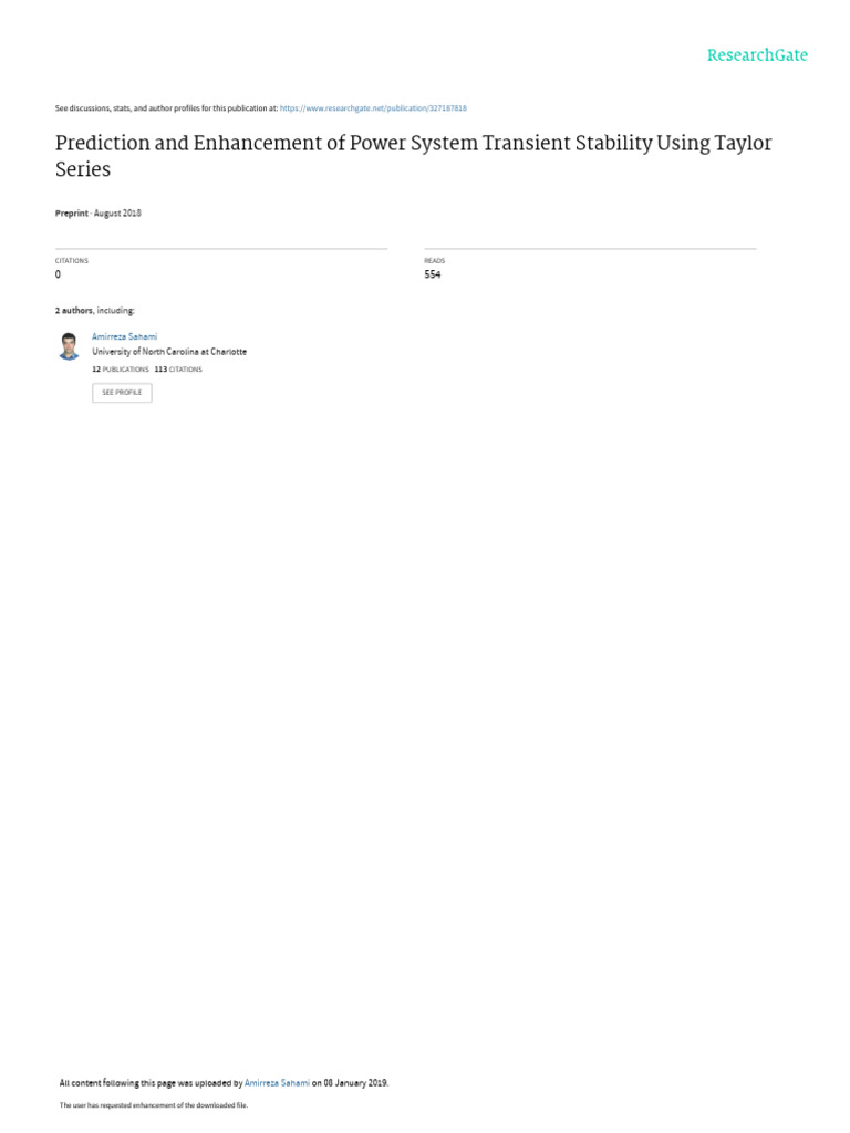 Predictionand Enhancementof Power System Transient Stability Using Taylor Series | PDF | Control ...
