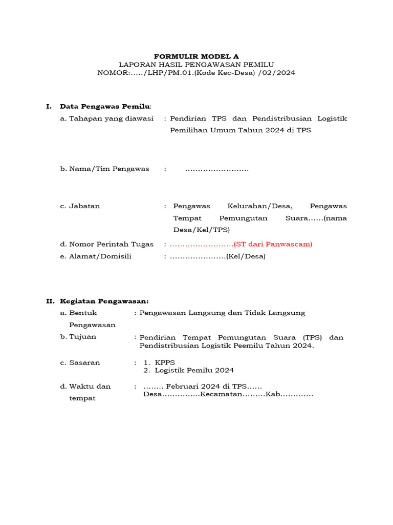 Form A (LHP) - Pendirian TPS & LOGISTIK | PDF