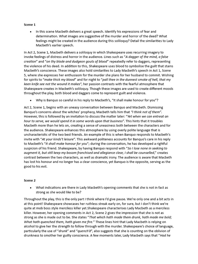 Macbeth Act 2 Questions and Answers | PDF | Macbeth