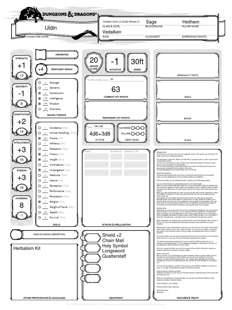Uldin DND 5E CharacterSheet | PDF