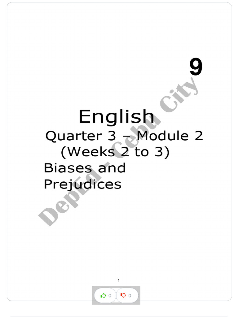 English 9 Quarter 3 Module 2 Bias and Prejudices | PDF | Characters In ...
