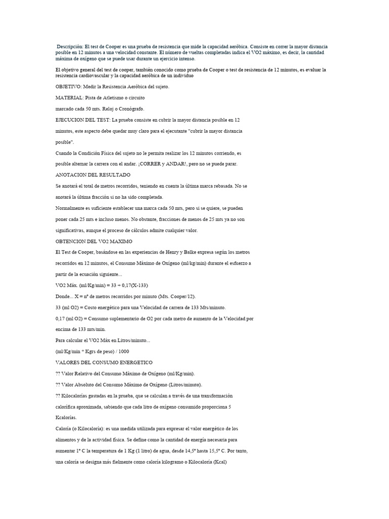 Test Cooper Word | PDF | Caloría | Metrología