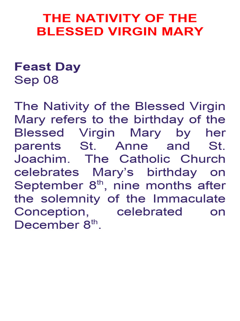 The Nativity of The Blessed Virgin Mary | PDF