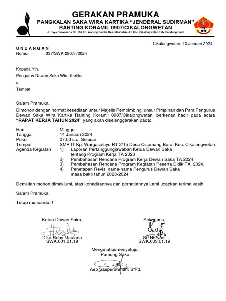 Surat Undangan Raker 2024 | PDF